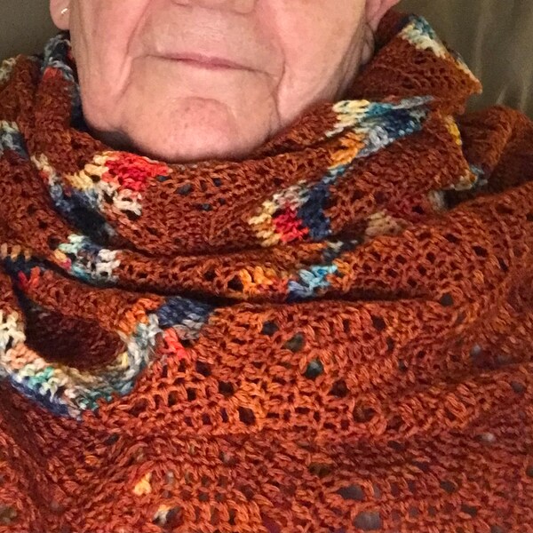 Textured Crochet Shawl, Rectangular Shaped, Cotton Blend, Dark Gray ...