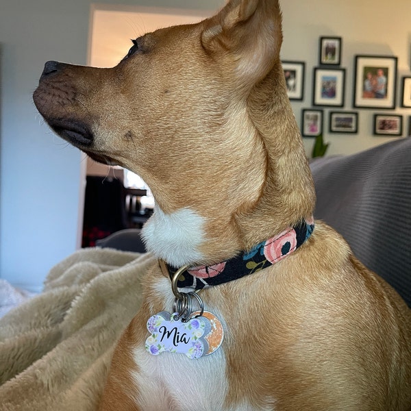 Purple Dog Tag, Custom Dog Tag, Floral Dog Tag, Floral Pet Tag Purple ...