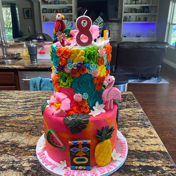 Tropical Flamingo Theme Fondant Cake Topper, Summer Theme Cake Topper ...