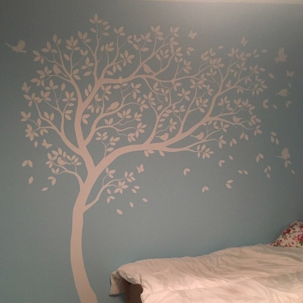 White Tree Decal Large Nursery Tree Decals With Birds Unisex White Tree ...