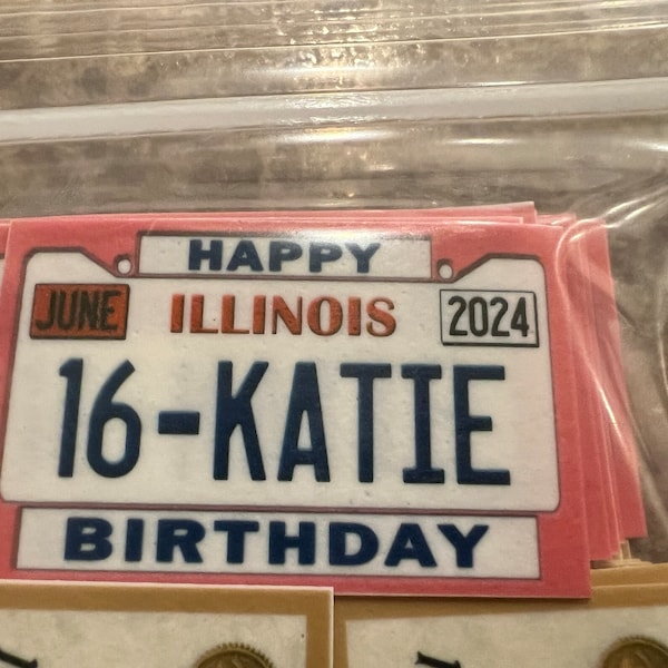 20 Custom License Plates Edible Images. Miniature Sweet 16 Cupcake ...