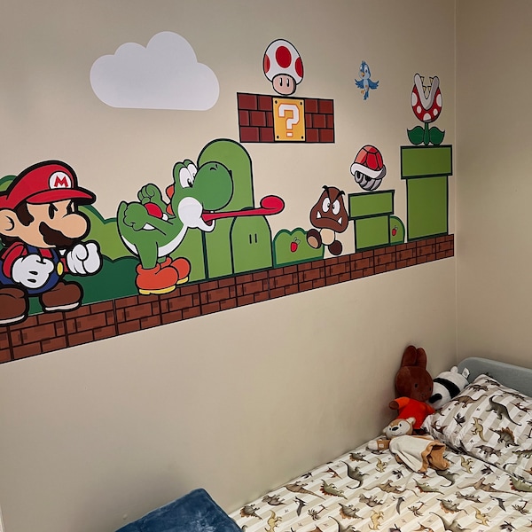 Super Mario Wall Decal Nintendo Wall Mural for Children Room Kids Room ...