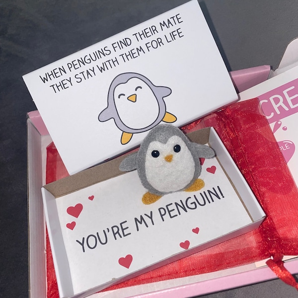 Cute Anniversary Gift - Felt Penguin Magnet in a Matchbox - 'when ...