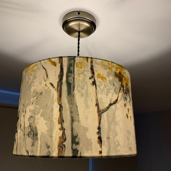 Yellow & Silver Birch Tree Lamp Shade Handmade UK Table or Ceiling Drum ...