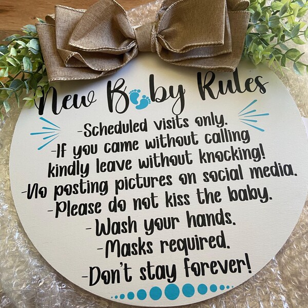 New Baby Sign, New, Baby, Newborn, Infant, Baby Rules, Wood, Door ...