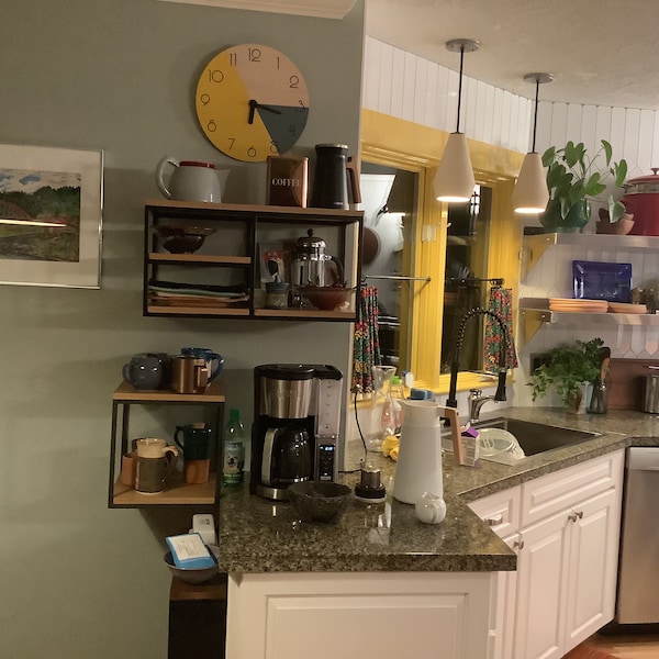 Minimalist Wall Clock With Numbers Large Wooden Clock Mustard and Gray ...