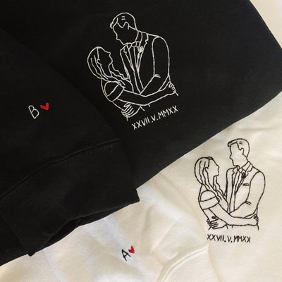 Custom Hand Embroidered Portrait Sweatshirt Couple Shirt Personalized ...
