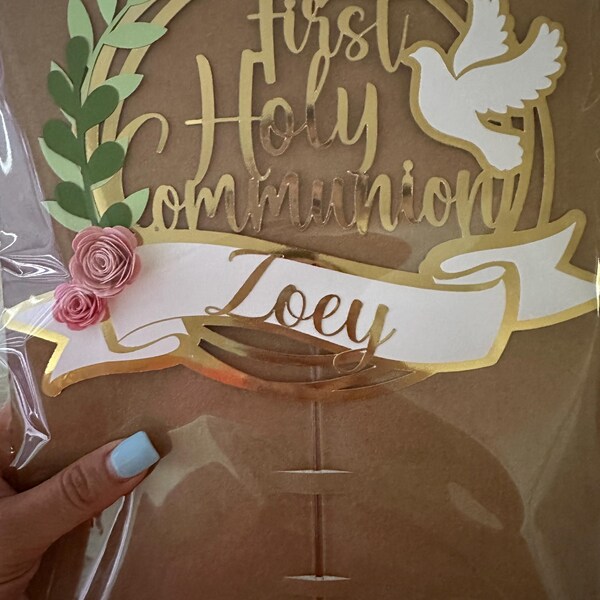 Custom First Holy Communion Cake Topper, Cake Topper With a Name, Gold ...