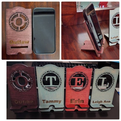 Personalized Monogram Wood Cell Phone Stand Custom With Name - Etsy