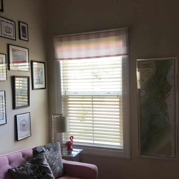 Pink Valances. Bella Light Pink & White Buffalo Check Valance. Window ...