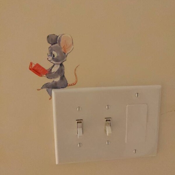 Muse Mouse Reading Book - Light Switch Decal - Mouse Reading on Light ...