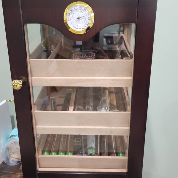Navy Desktop Cigar Humidor W/ Humidifier & Hygrometer (custom Name ...