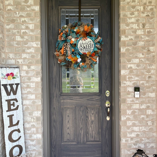 Fall Wreath: Cheetah, Turquoise, and Orange Pumpkin Decor - Etsy