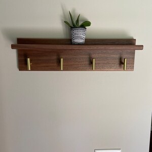 Solid Walnut Coat Rack With Shelf Entryway Rack With Brass - Etsy