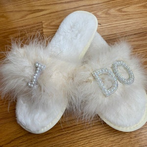 Feather Bride Slippers I Do Slippeerscustomized Slipperspeal Rhinestone ...