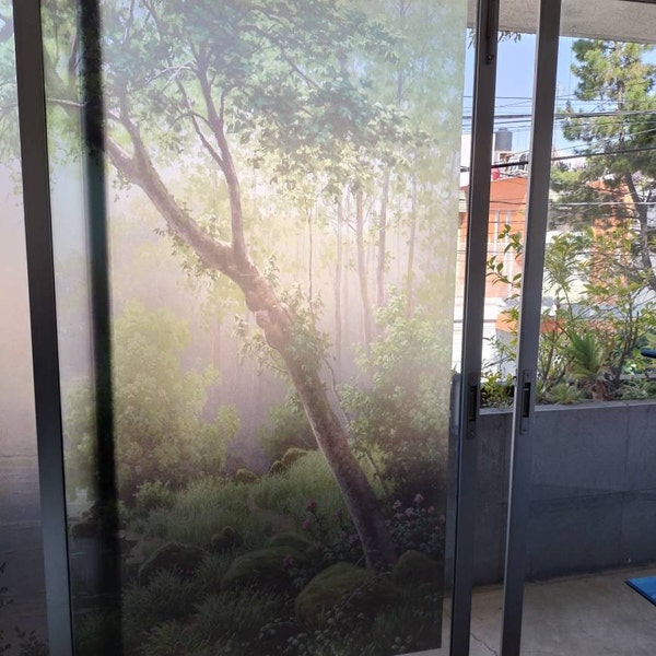 Decortive Window Film Privacy Forest Creek Landscape Oil Painting ...