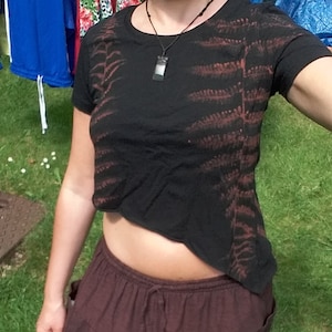 Organic Cotton Eco Printed Fern Pixie Psy Trance Asymmetrical Crop Top ...