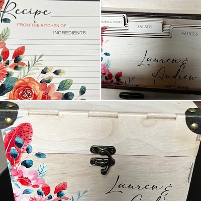 Recipe Box Personalized Recipe Box 4x6 or 5x7 Recipe Box Customized ...