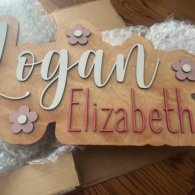 Flower Name Sign, Large Wood Name Sign, Nursery Name Sign, Flower ...