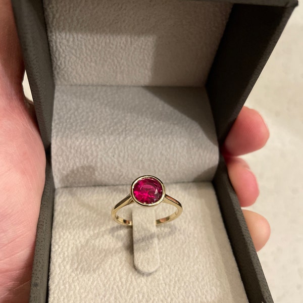14k Rose Gold Floating Bezel Ruby Ring, Ruby Engagement Ring, Ruby Solitaire Ring, Unique Ruby ...