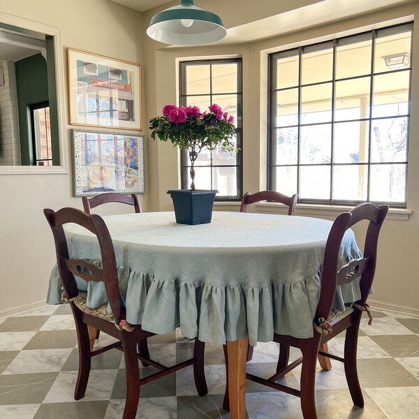 Extra Large Round Ruffled Dusty Rose Tablecloth / Custom Soft Pink ...