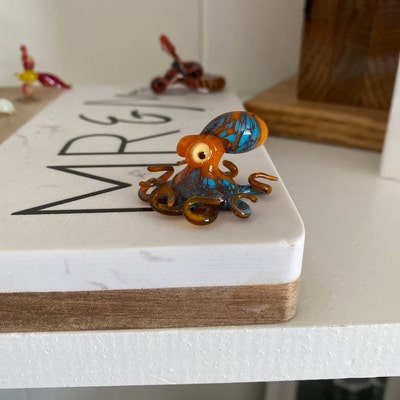 Blown Glass Orange and Blue Octopus Glass Figurine Octopus Glass Ocean ...