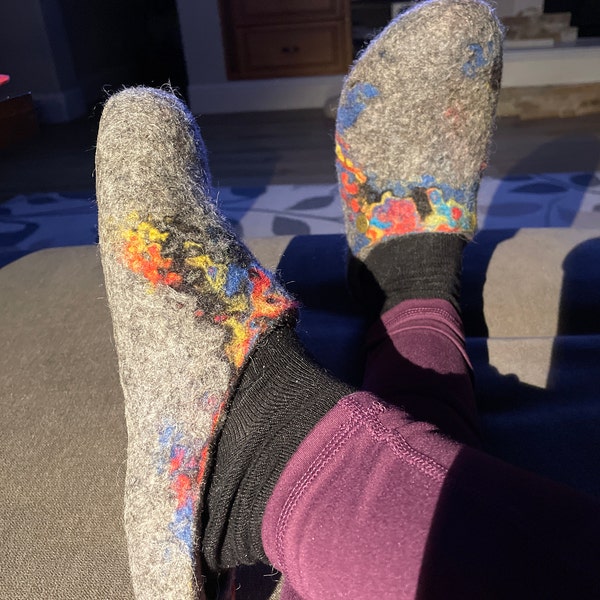 Felted Unisex Slippers Felted From Natural Sheep Wool Decorated With ...