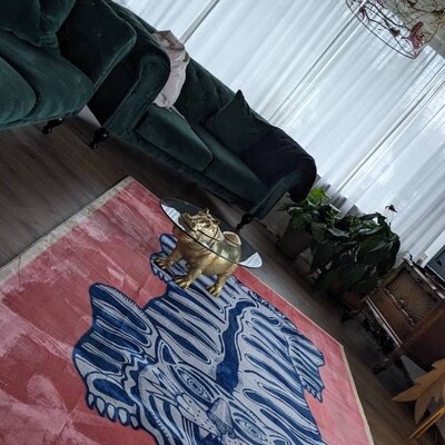 Yellow and Black Mid Century Modern Rug, Scandinavian Style, Living ...