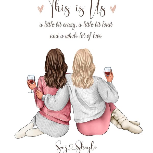 Custom Friend Prints, Friends Portrait Illustration, Personalised Wall ...