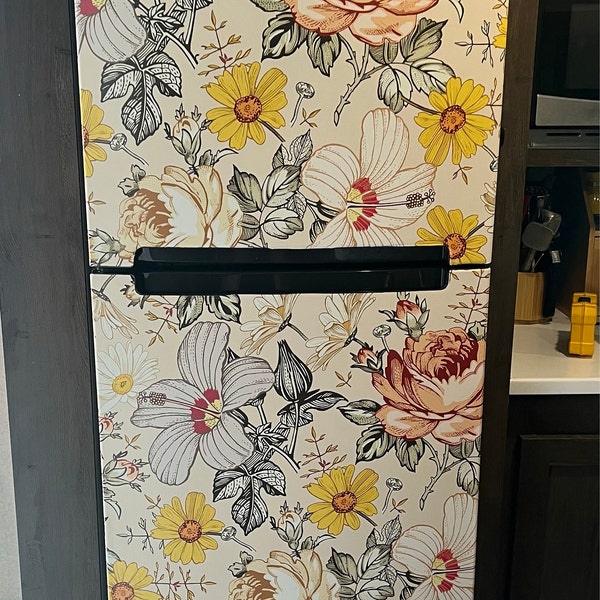 Boho Fridge Wrap Vintage Floral Refrigerator Wrap Vinyl Side by Side ...