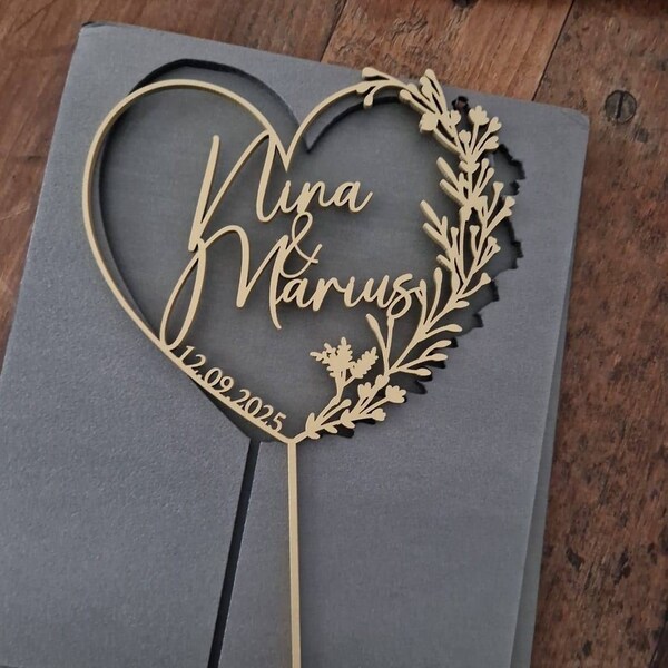 Gold Cake Topper With Heart, Heart Cake Topper, Wedding Cake Toppers ...