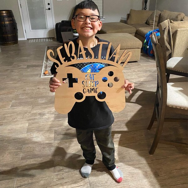 Name Sign Gamer Kids Room Sign Game Controller Boys Room Wood Sign ...