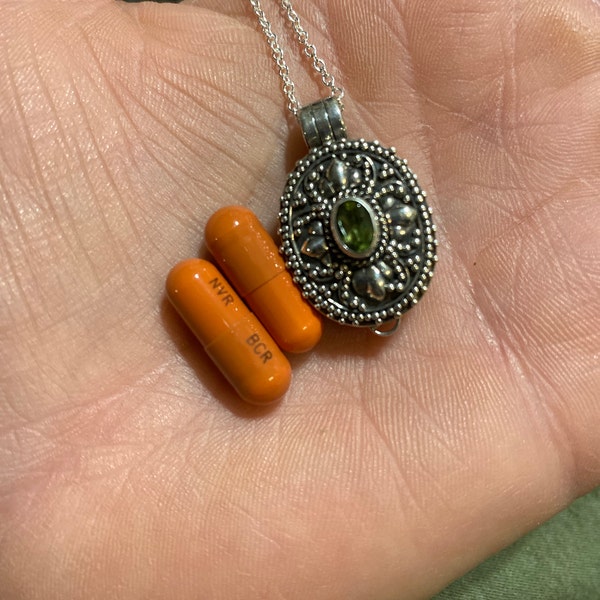 Pill Box Necklace. Secret Box Necklace. Locket Pendant. Peridot ...