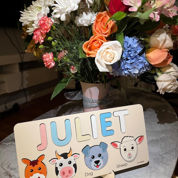 Animals Puzzle With Custom Baby Name, Personalized Name Puzzle, Zuzu ...