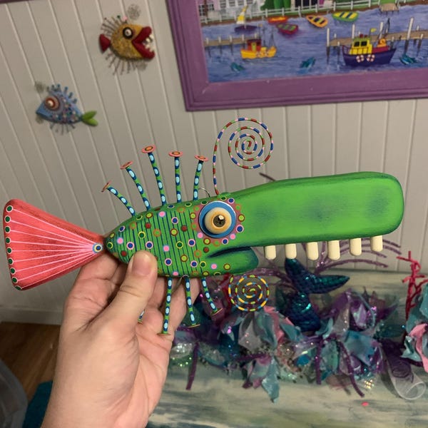 Fred Flounder, Fish Wall Art, Found Object Fish Sculpture, Fish Carving ...