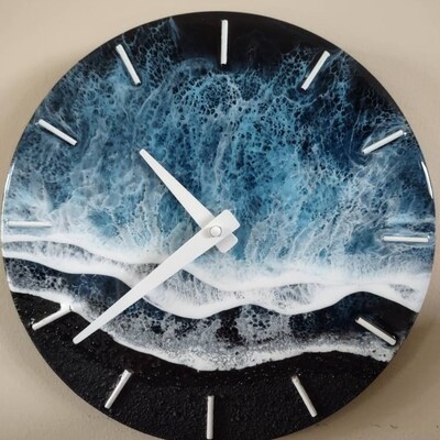 Resin Clock Sand and Ocean Blue Water and White Waves / Beach Art ...