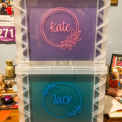 KIDS Vinyl Name Decal, Milestone Tote Decal, File Box Decal, School ...