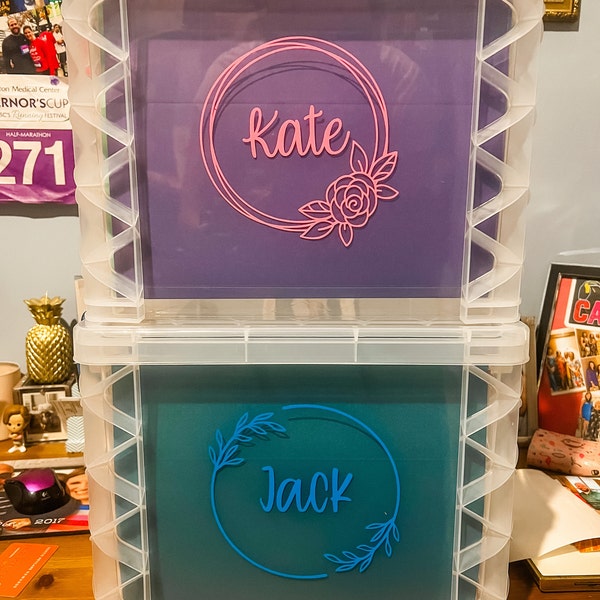 KIDS Vinyl Name Decal, Milestone Tote Decal, File Box Decal, School ...