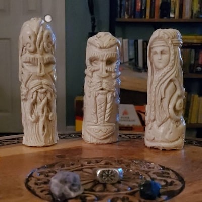 Set of 3 Norse Totems Viking Gods Idols Odin Thor Freya Freyja Asatru ...