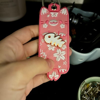 Cute Cat Embroidered Tag Keychain Kawaii Neko Jet Tags tamago, Sakura ...