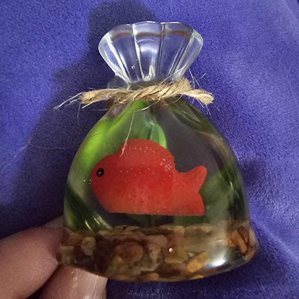 Tiny Handmade Resin Bagged Goldfish Figurine | Kawaii Paperweight ...