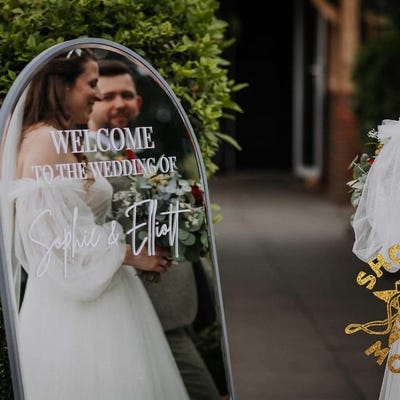 Large Custom Arched Vinyl Wedding Mirror Decal / Initials Name Label ...