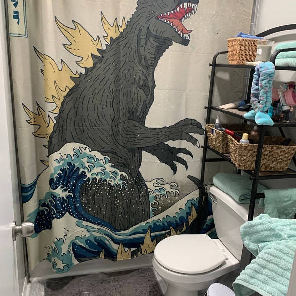 Godzilla Shower Curtain, Japanese Shower Curtain, Traditional Japanese Art, Great Wave - Etsy