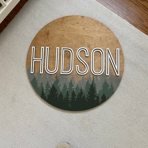 Round 3D Nursery Name Sign Pine Tree Pattern 18-36 Inch - Etsy
