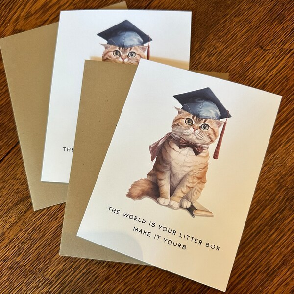 Funny Cat Graduation Card | Watercolor Cat Greeting for Graduates - Etsy