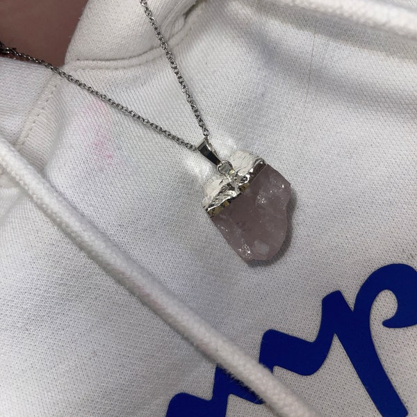 Raw Rose Quartz Necklace Misty Rose Quartz Pendant Rose Quartz Crystal ...