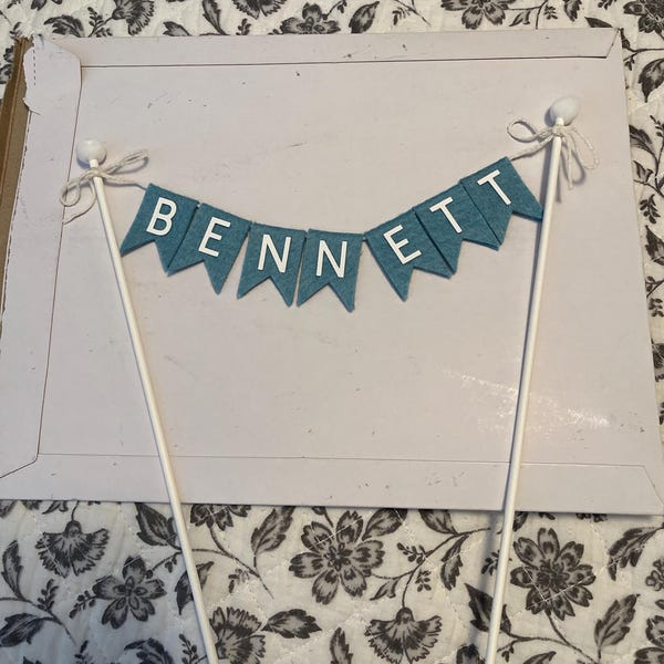 Personalized Name Felt Flag Pennant Cake Topper - Boho | Handmade First ...