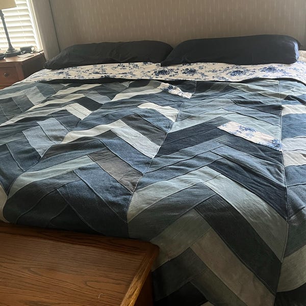 Recycled Denim Blanket, Recycled Denim, Chevron, Herringbone, Comforter ...
