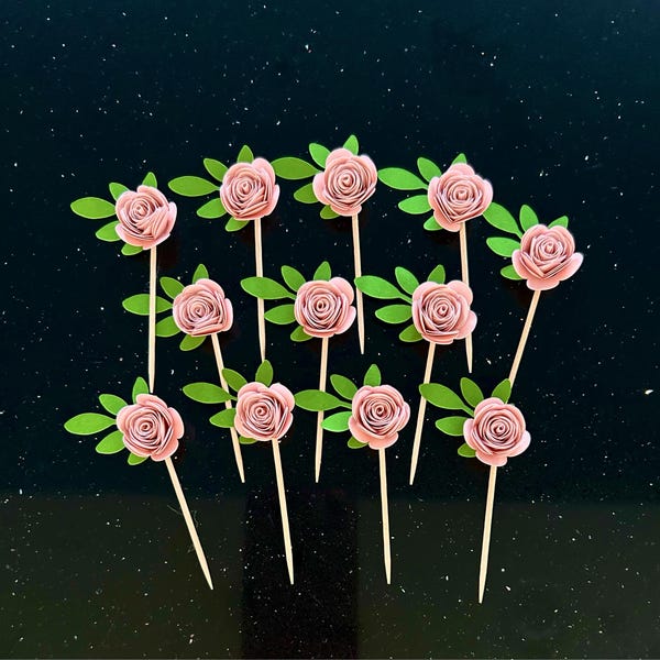 Rose Cupcake Toppers, Pink Mini Roses Cupcake Toppers, Flower Toppers ...