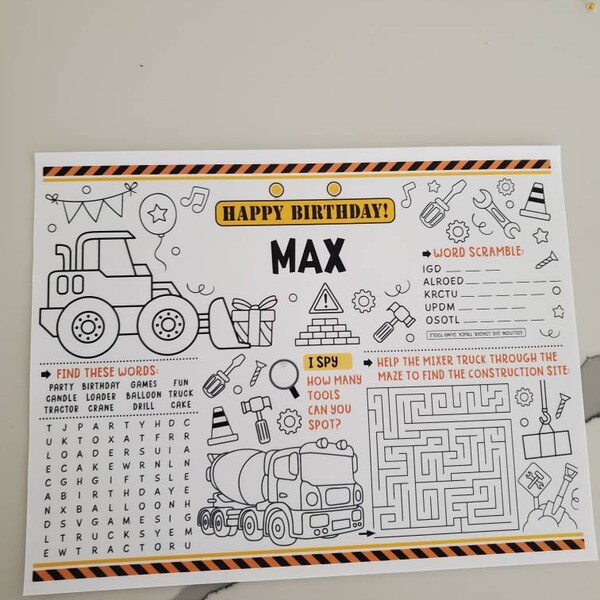 Birthday Coloring Placemat Printable Birthday Party Coloring Page Kids ...